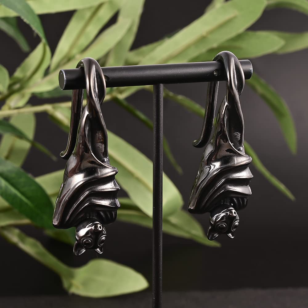 Atomhole 2PCS Bat Ear Weights Hangers 316 Stainless Steel Ear Gauges Hypoallergenic Earrings Expander for Stretching Tunnels Plugs Piercing Body Jewelry