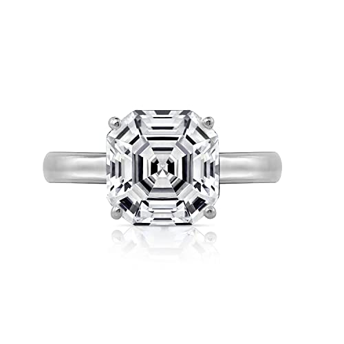 Amazon Essentials Platinum Plated Sterling Silver Infinite Elements Cubic Zirconia Asscher Cut Solitaire Ring, (previously Amazon Collection)