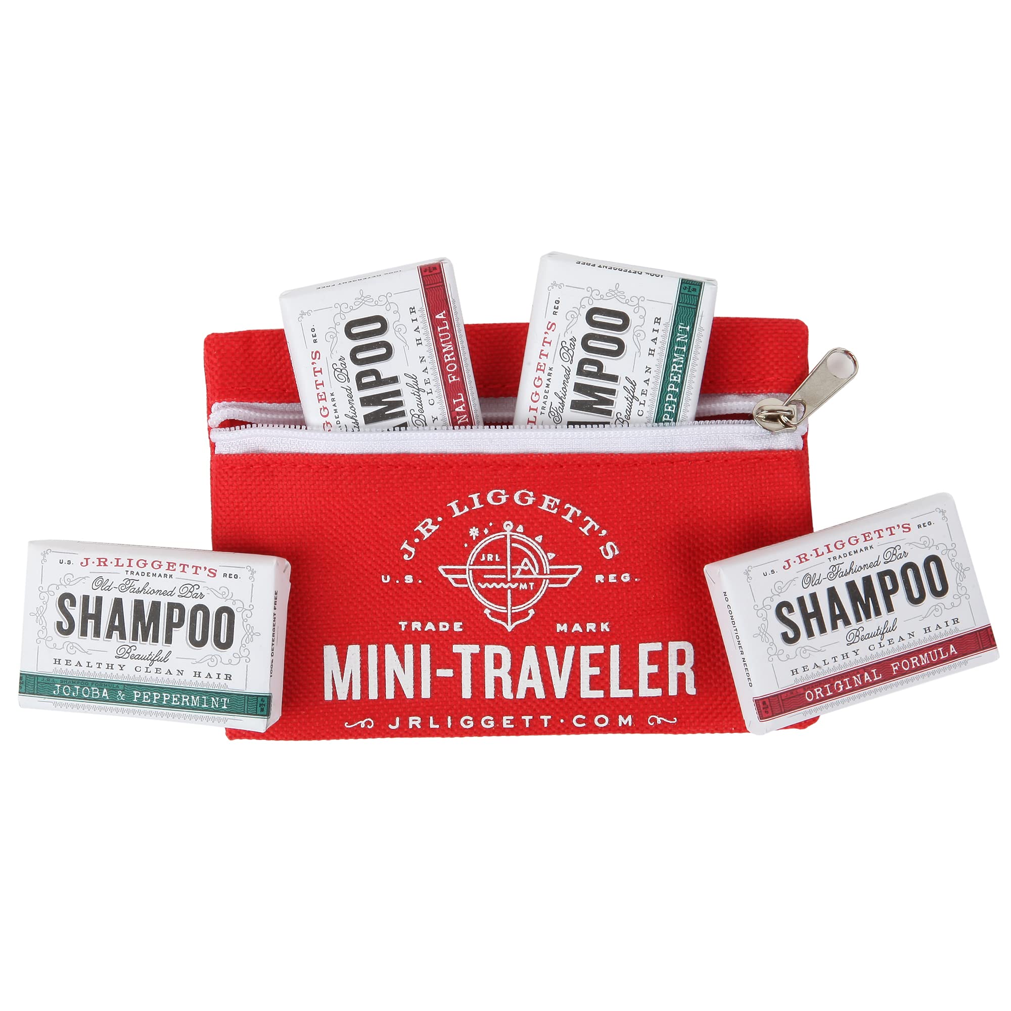 J·R·LIGGETT'S All-Natural Mini Shampoo Bars with Antioxidants - Sulfate-Free, Supports Strong and Healthy Hair, Travel Pouch Pack of 4
