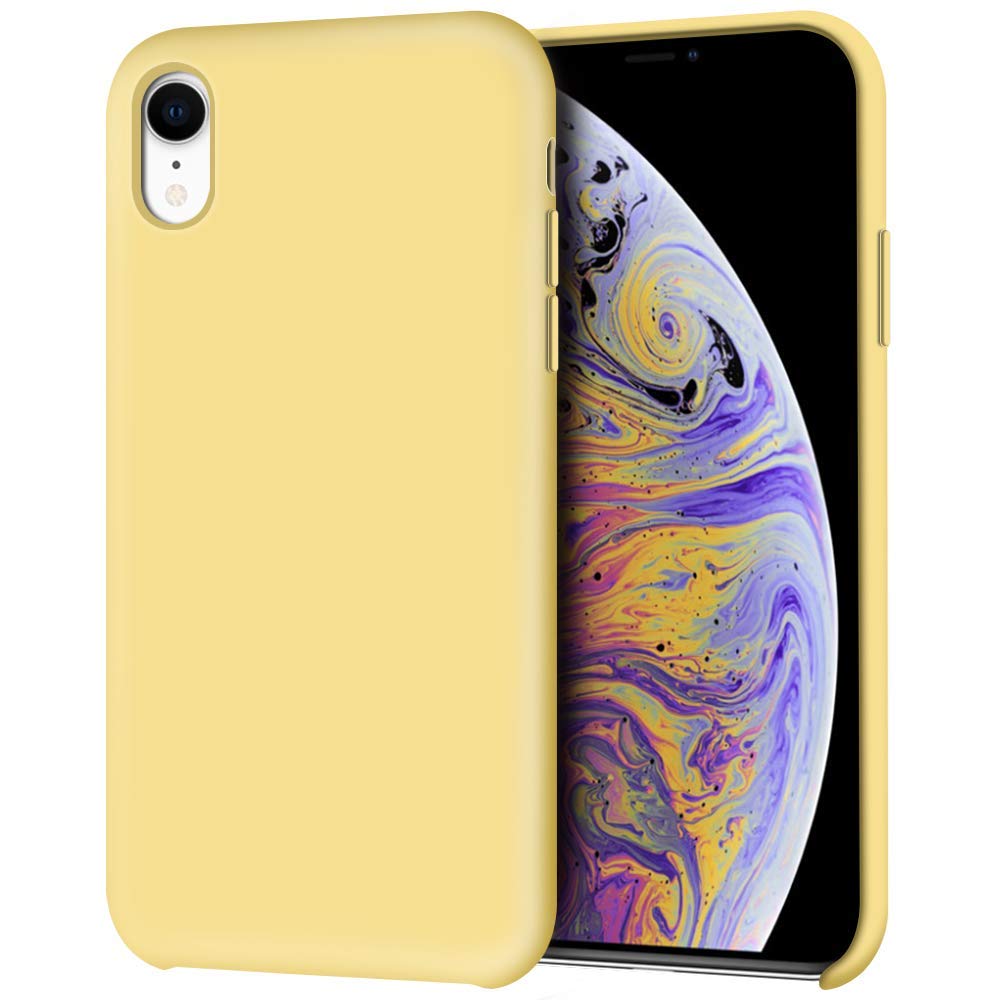 Anuck Case for iPhone XR Case 6.1 inch, Anti-Slip Liquid Silicone Gel Rubber Bumper Case with Soft Microfiber Lining Cushion Slim Hard Shell Shockproof Protective Case Cover - Yellow