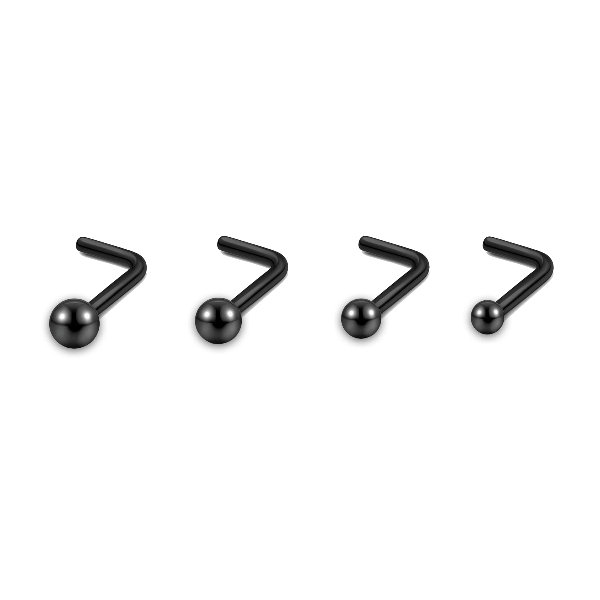 AllerPierce 20G 20Pcs Nose Studs Rings Stainless Steel CZ Black L Shape Stud Nose Piercing Jewelry for Women Men Hypoallergenic Nose Pin 1.5mm 2mm 2.5mm 3mm