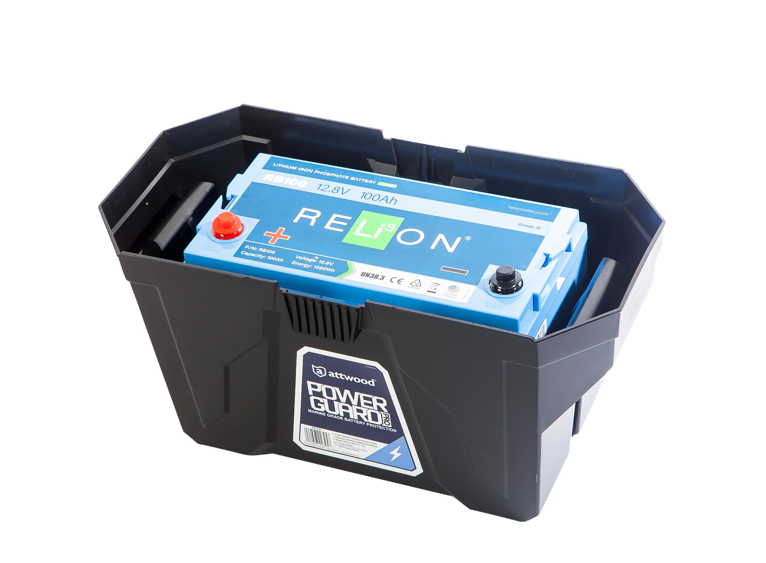 Attwood PowerGuard Pro β Marine Grade Weather Resistant Battery Box Designed for Marine, RV, Camping, Solar and More β 24/27 Series Batteries, 9070-7,Black