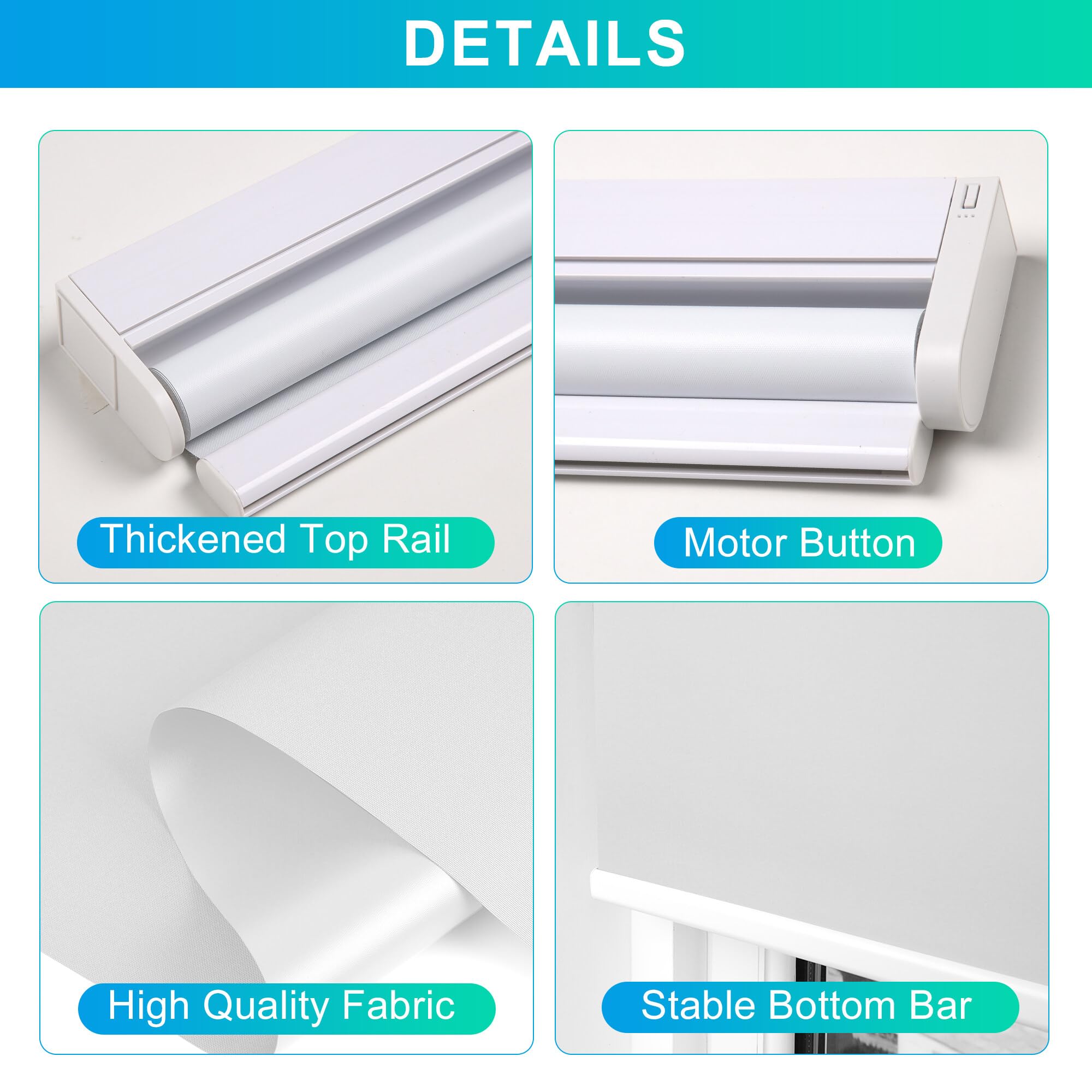Allesin Motorized Roller Blinds with Remote Control for Windows, Blackout Smart Roller Shade, Battery Powered Electric Smart Blind (White,34" Wx72 H)