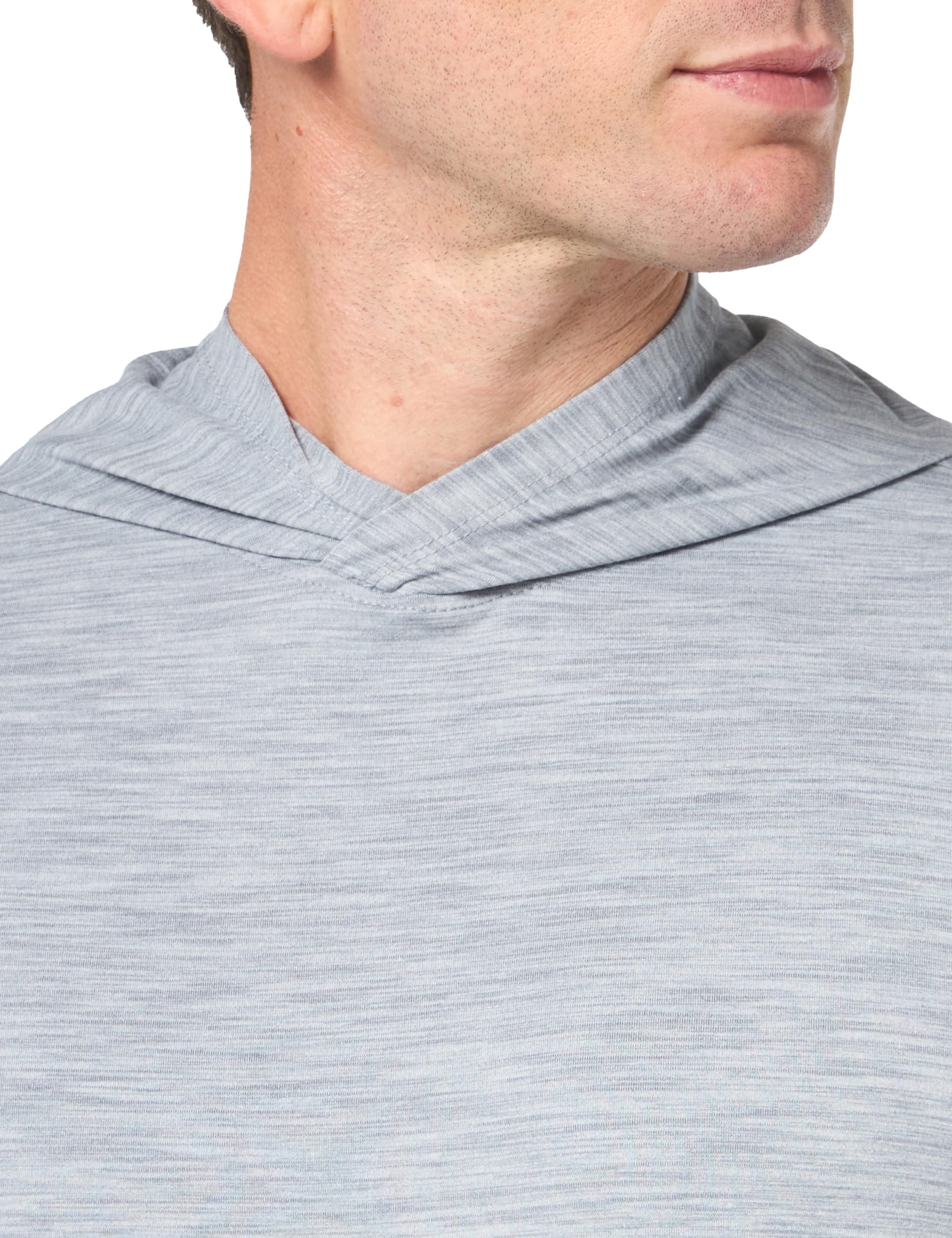 Amazon Essentials Men's Tech Stretch Long-Sleeve Hooded T-Shirt, Light Grey Space Dye, Medium