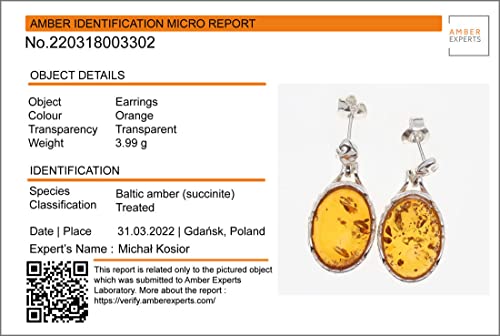 Amber Earrings - Sterling Silver Baltic Honey Oval Amber Earrings - Sterling Silver Jewelry Collection