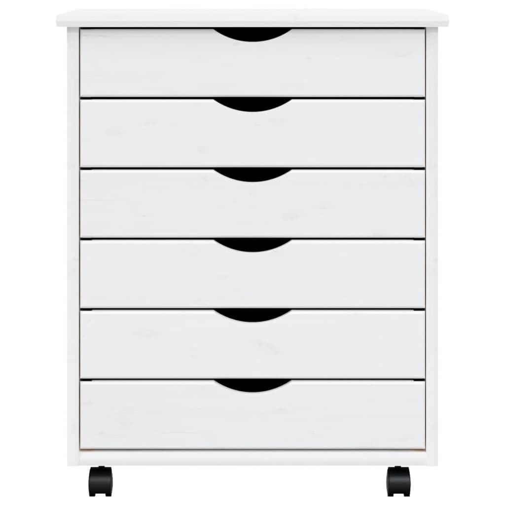 vidaXL Moss 6-Drawer Chest, Solid Pine Wood Mobile File Cabinet, Storage Cabinet on Wheels, Chest of Drawers for Home Office, Easy Assembly & Maintenance, 20.9"x15.4"x25.8", White