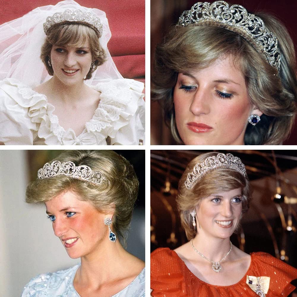 Aoligrace CZ Princess Princess Diana Wedding Crowns for Bridal Spencer Replica Tiaras for Women Cubic Zirconia Prom Headpiece