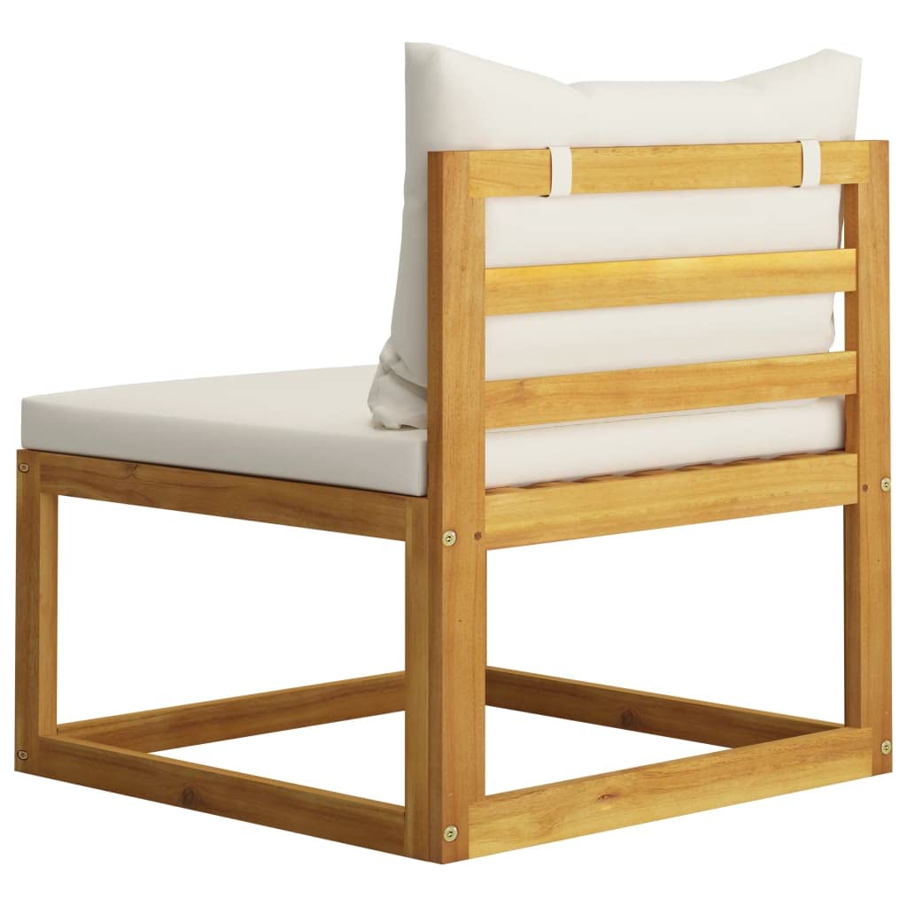 vidaXL Sectional Middle Sofa - Modular Acacia Wood Design, Cream White Cushion - Comfortable Outdoor Seating Solution, Perfect for Garden, Patio, and Lounge Set Configuration