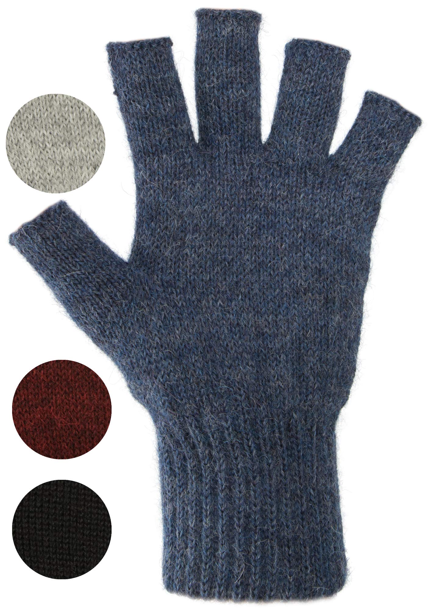 AndeanSun Darn Warm Alpaca Fingerless Gloves 2023 Updated US Sizing-Perfect Fit (Steel Blue Heather - 90% Alpaca, Large)
