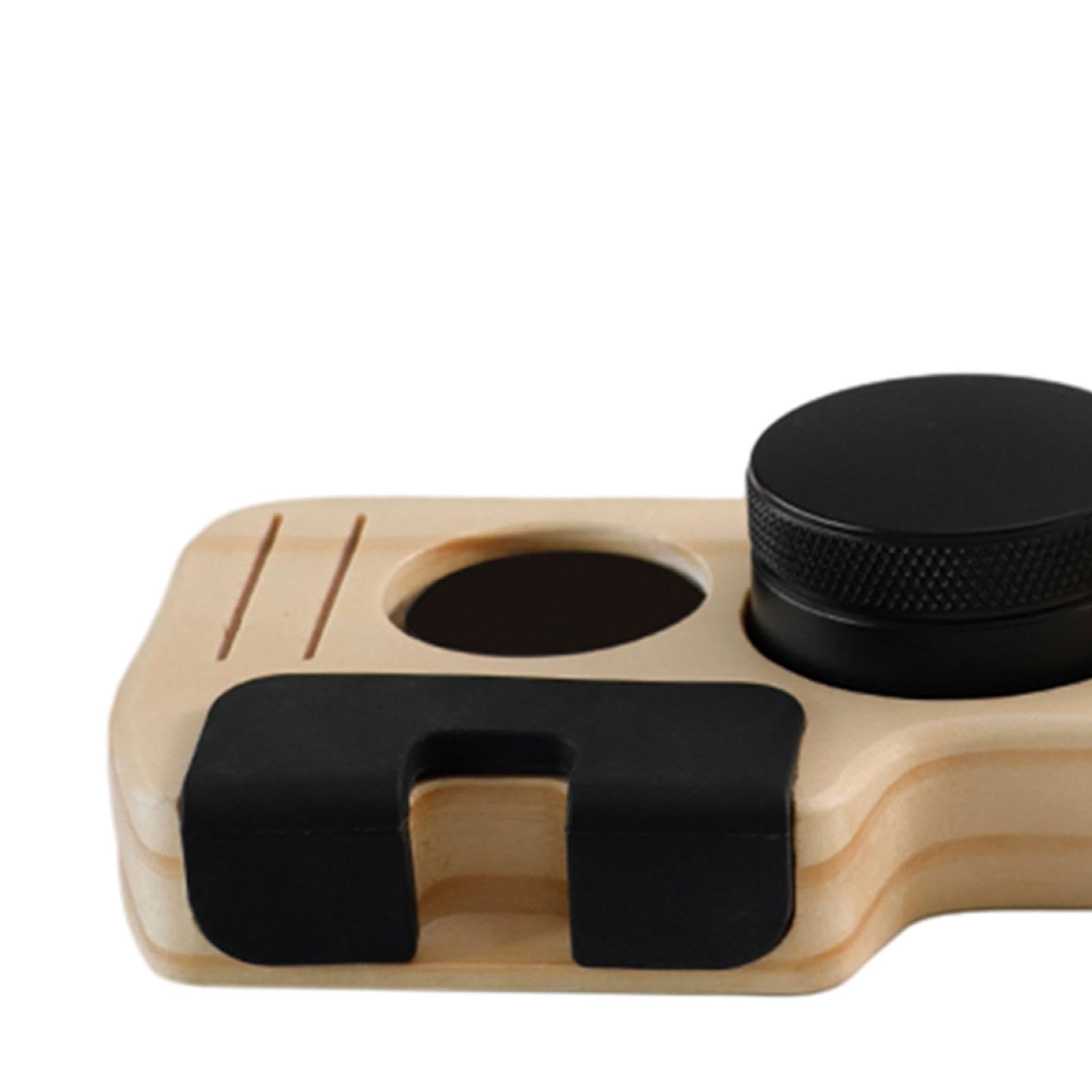 KLKCMS Espresso Accessories Kits Espresso Tamping Stand Set Barista Part Multipurpose Coffee Tamper Distributor and Stirrer for Counters Shop Cafe, Pine Wood 58mm