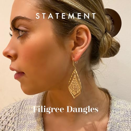 ALLISON ROSE ATELIER β Women's Boho Dangle Earrings β Worn Gold Plating with Filigree Design Medallion in a Chandelier Shape β 2.36β Length. Lightweight Bohemian Dangle Earrings for Women