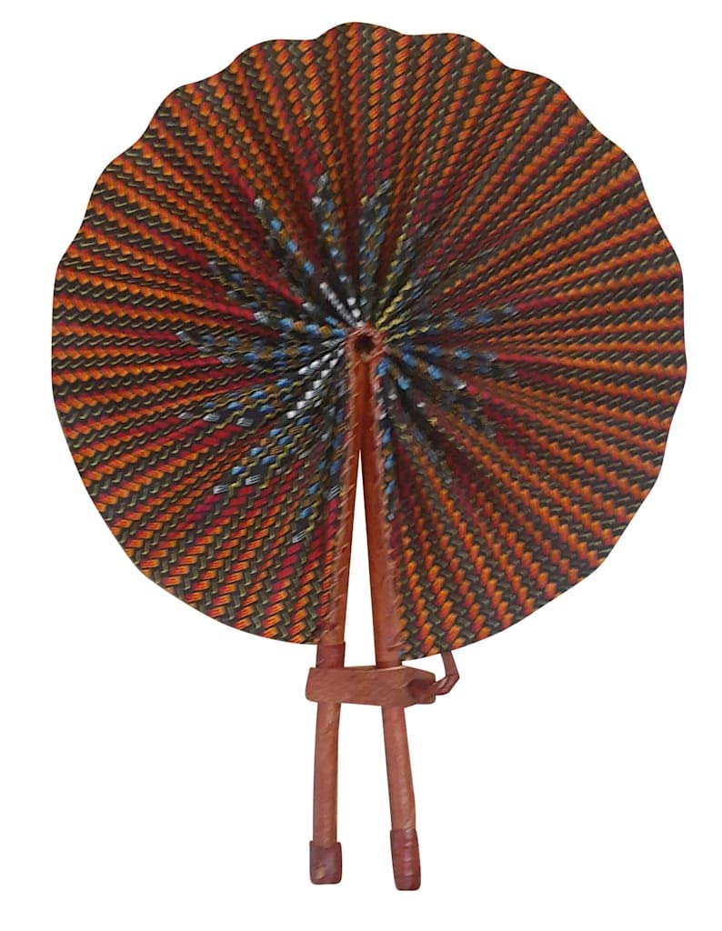 African Folding Hand Fan Blue Sun Quality Fabric