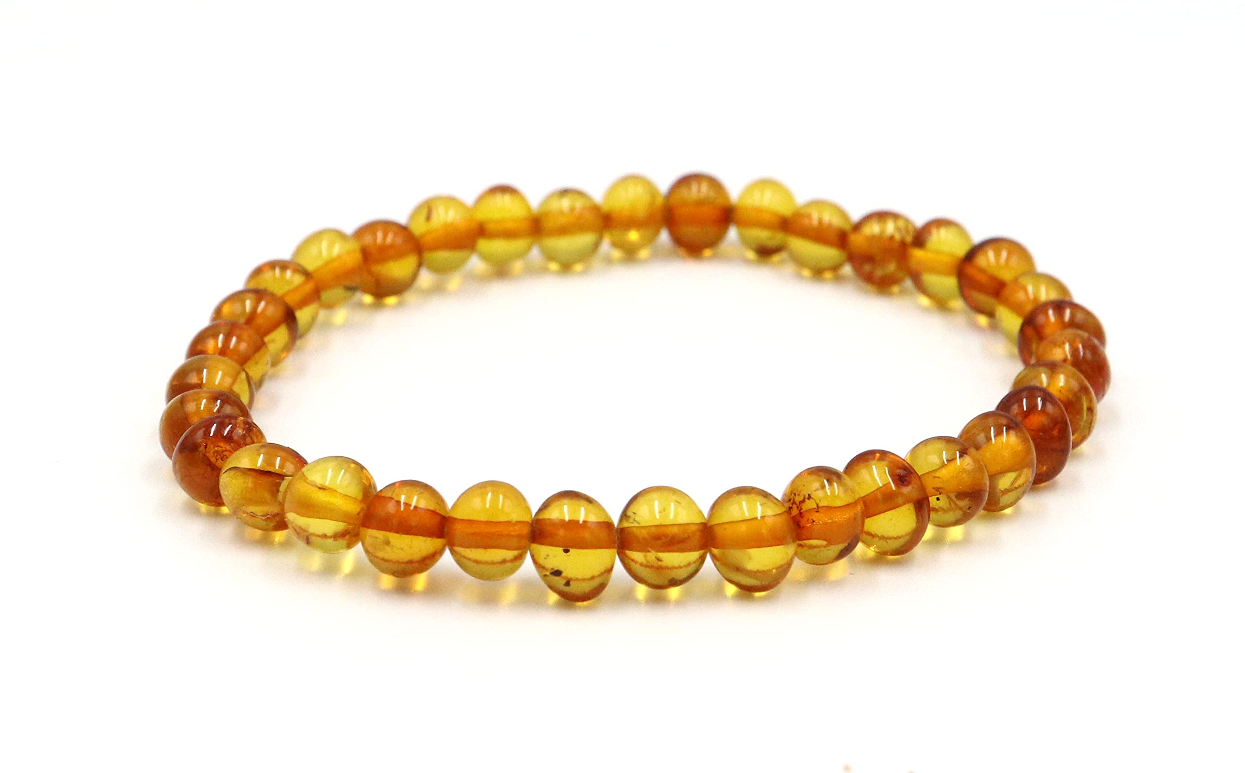 amber-us Baltic Amber Bracelet on Elastic Band Multiple Length Multiple Colors Made from Natural Authentic Round Amber Beads Amber Bracelet (Light Cognac, 7 inch)