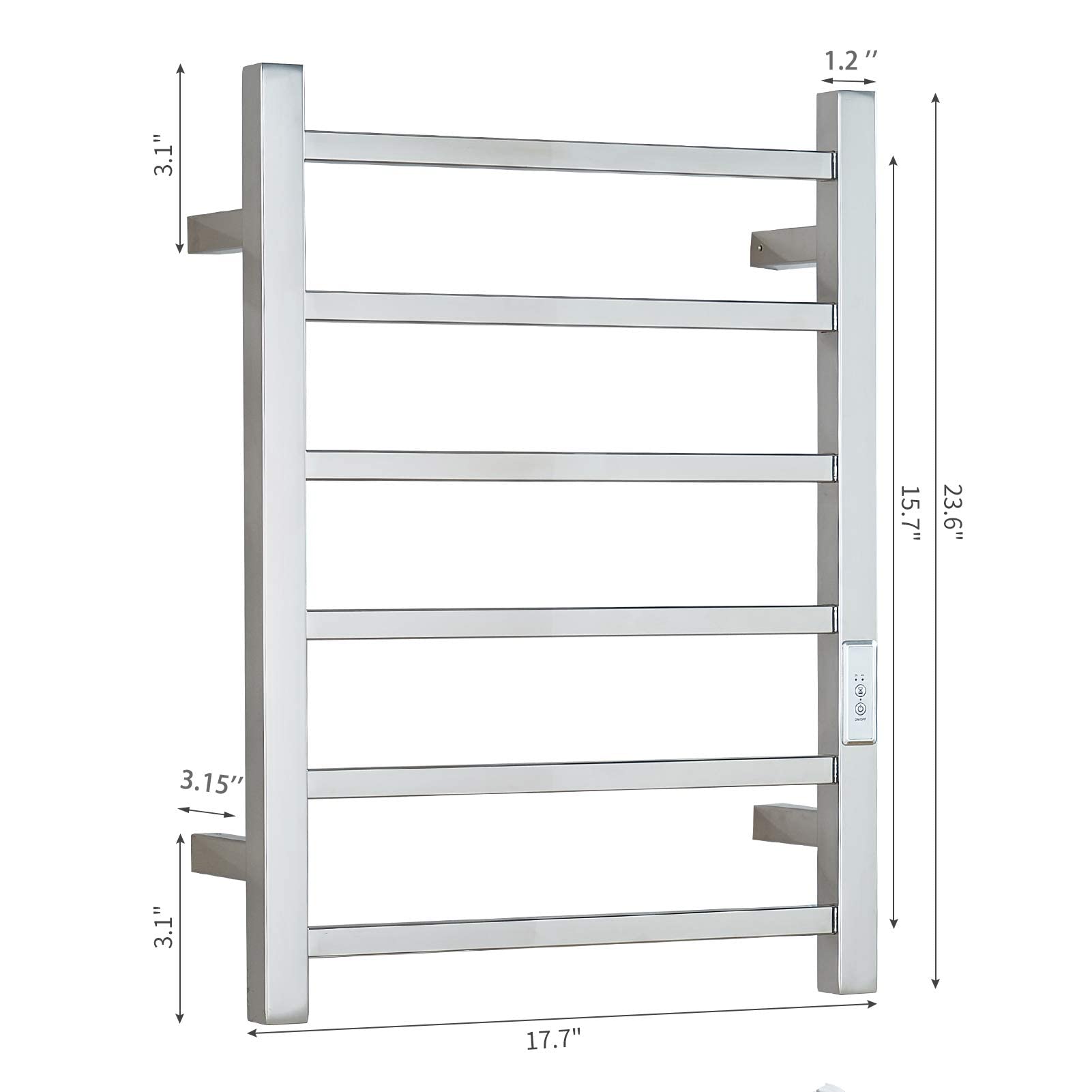 FUREX Towel Warmer 6 Bar Electric Heated Towel Rack Wall Mount Plug-in/Bath Towel Heater (Mirror Polish - Timer)