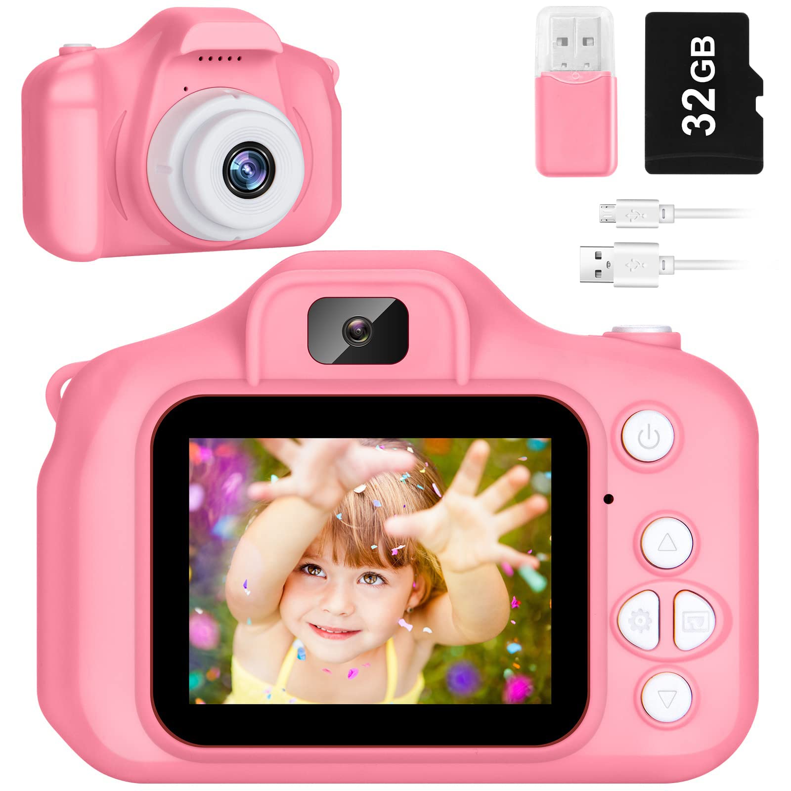 Algado Kids Camera for Girls and Boys, Kids Digital Camera for Girls, Toddler Camera Birthday for 3-12 Years Old Boys Girls with 32GB SD Card, Pink