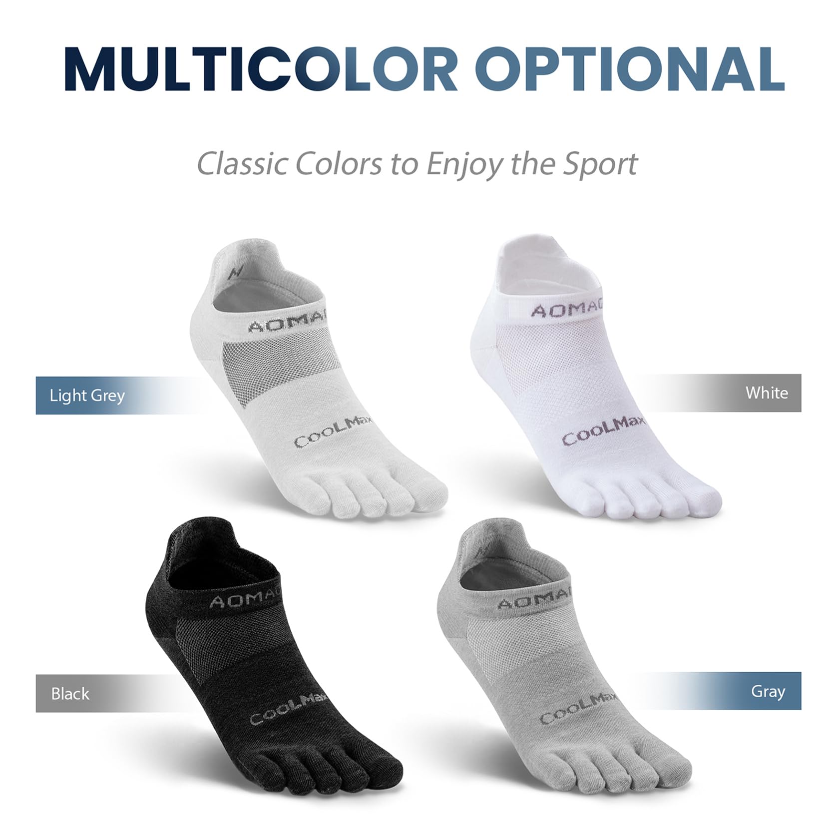 aomagic Men & Women's Five Toe Socks for running hiking,Athletic 5 Toe Socks Lightweight Breathable-Value 3 Packs-Black, Medium