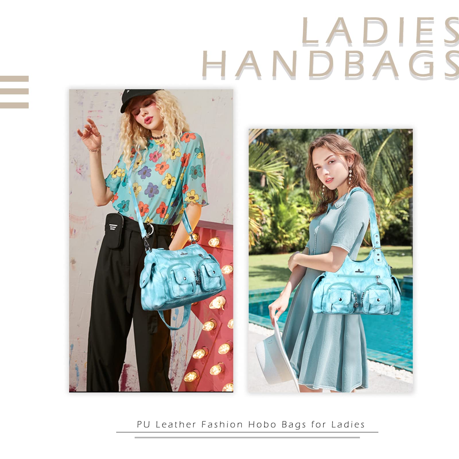 Angel Kiss Handbags for Women Hobo Bags for Large Tote Bag Soft PU Leather Multi-Pocket Shoulder Bag Top Handle Handbag