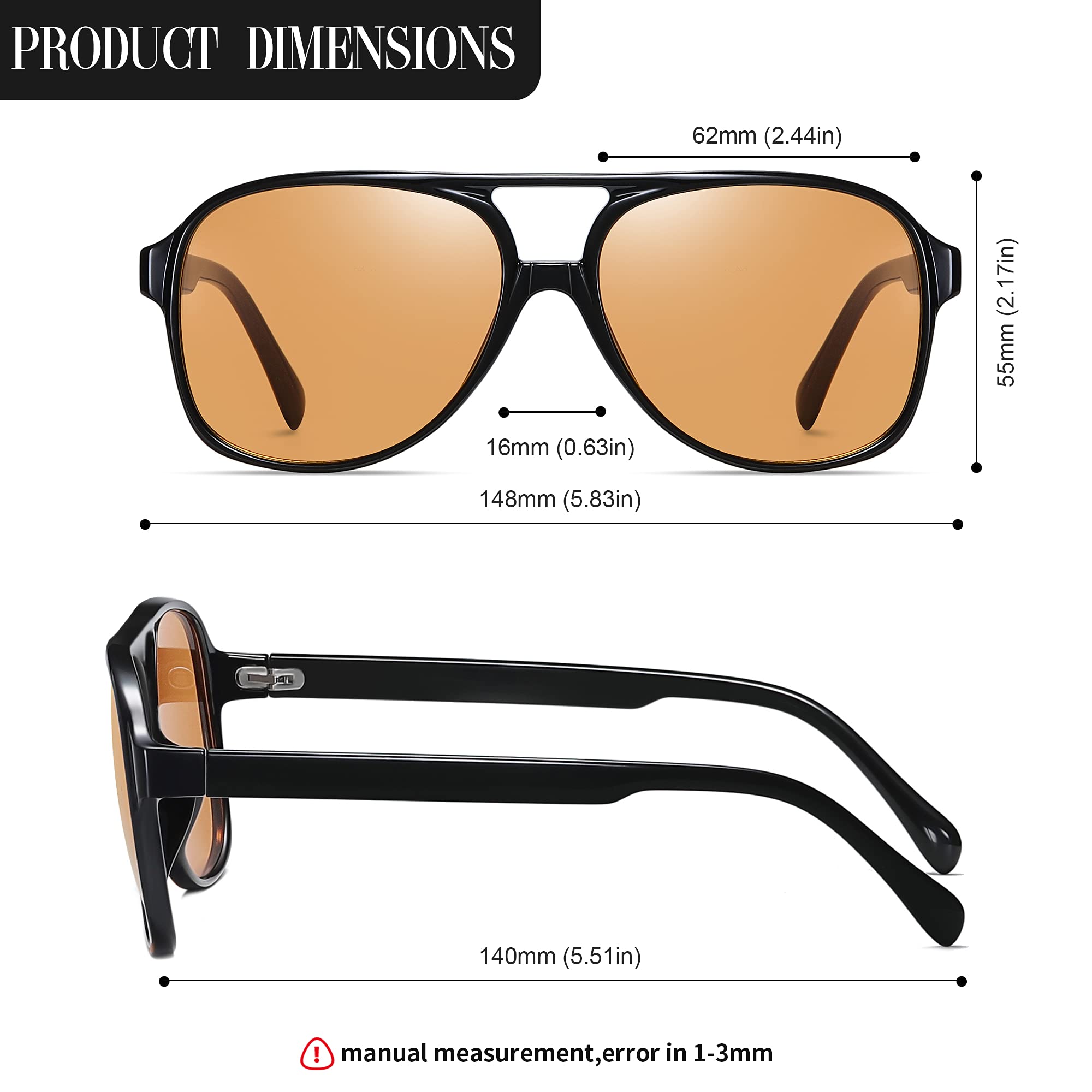 AOMASTE Polarized Aviator Sunglasses for Women Men UV Protection Shades Retro Style Large Frame