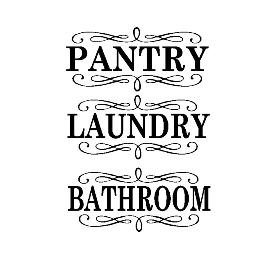 BERRYZILLA Pantry Laundry Bathroom Decal Set for toilettes Restroom Closet Door Wall Art Decor Vinyl Lettering Sticker