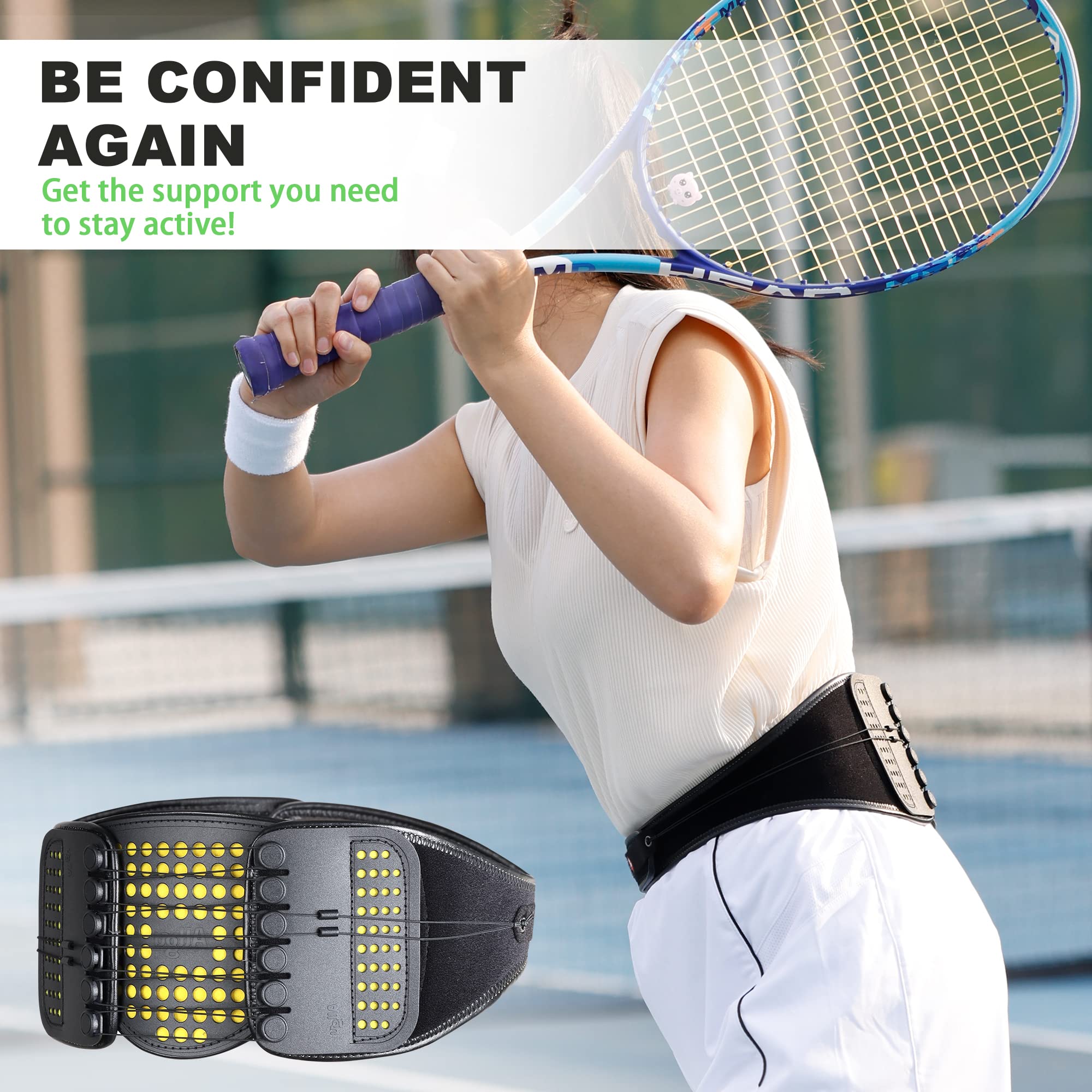 Allgu SS-Belt Back Brace with Removable Pad,Lumbar Support Belt for Women & Men - Comfortable, Firm and Adjustable - Relief Lumbar Pain - Large Size,Black