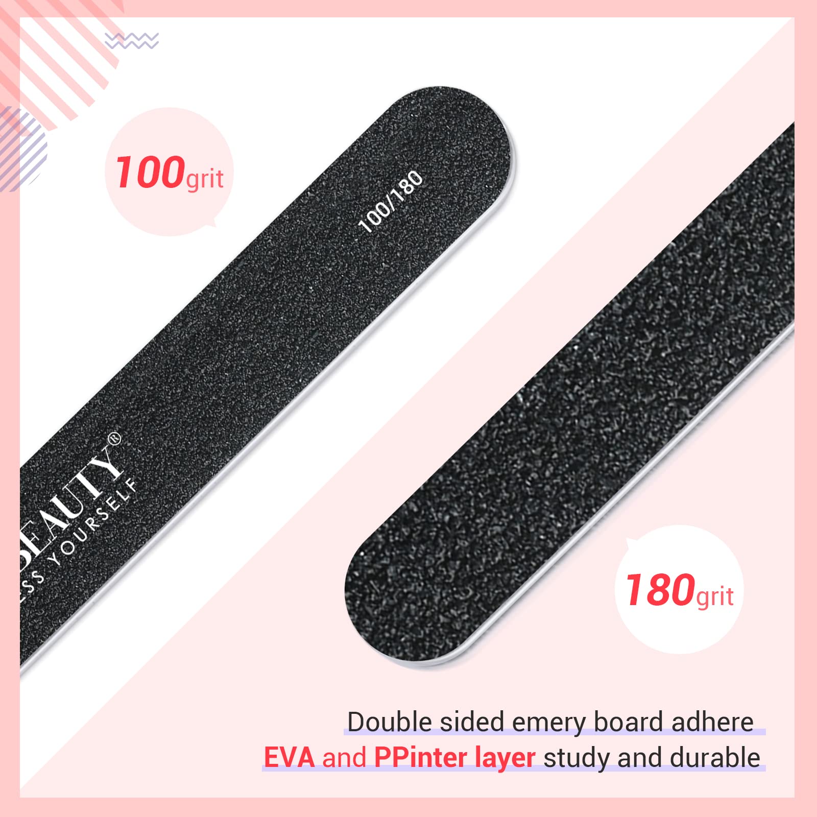 AZUREBEAUTY Nail Files and Buffers, 12Pcs Professional Dip Powder Manicure Tools Kit, 6 Pcs Double Sided 100/180 Grit Nail Files & 6Pcs Rectangular Nail Buffer Block Random Color