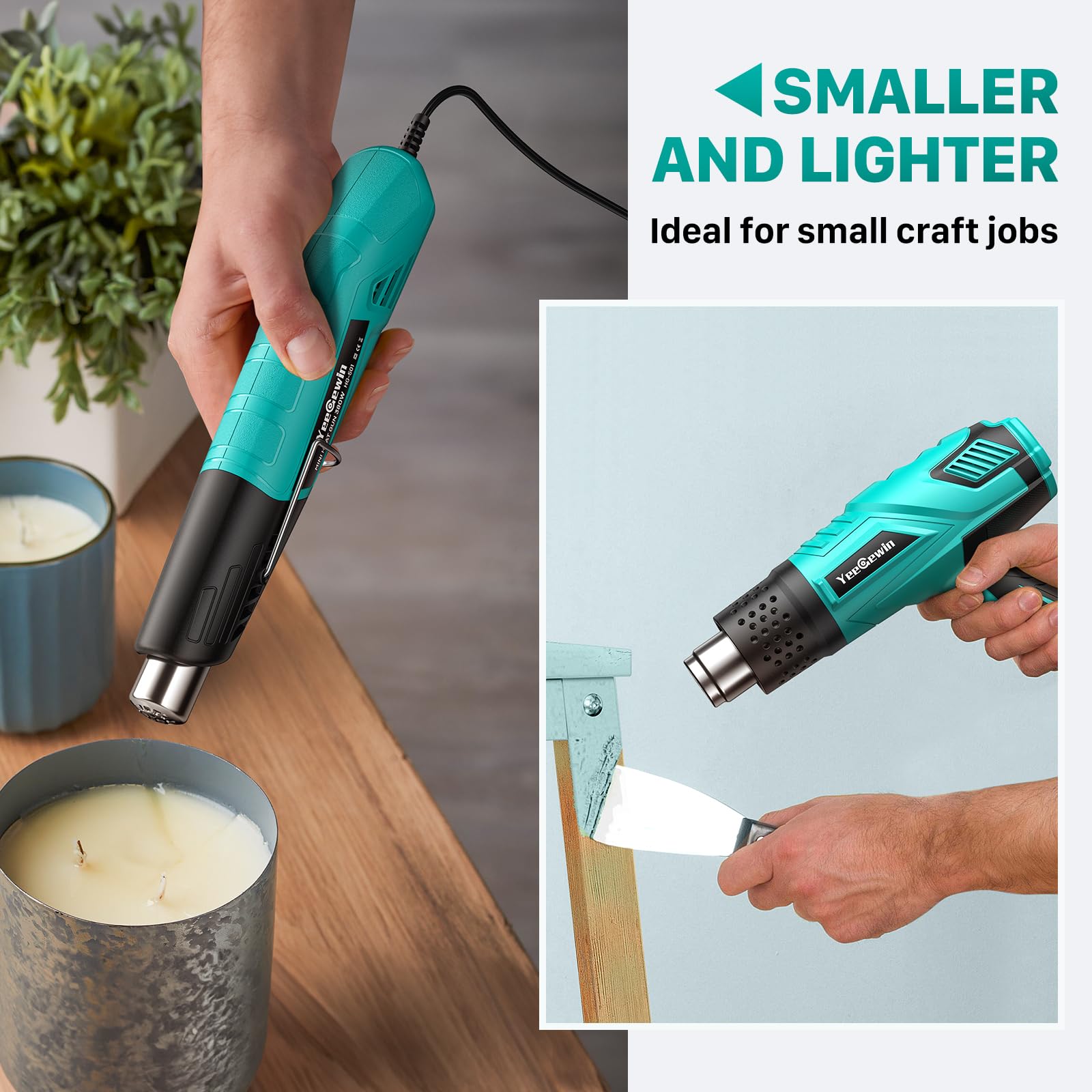 Yeegewin Heat Gun, 380W Fast Heat Mini Hot Air Gun with 2-Temp Settings 480°F~850°F(249°C-455°C) Overheat Protection Reflector Nozzle, 4.9Ft Long Cable for Shrink Wrap,Vinyl, Crafts, Epoxy Resin