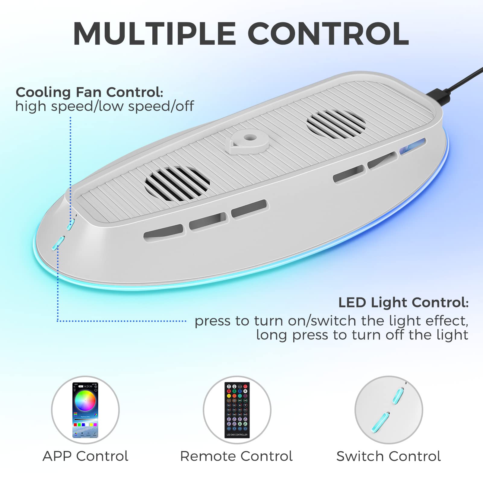 Allnice PS5 Stand with Cooling Fan, Adjustable Speed Control, LED Light, IR Remote, and Dual USB Ports