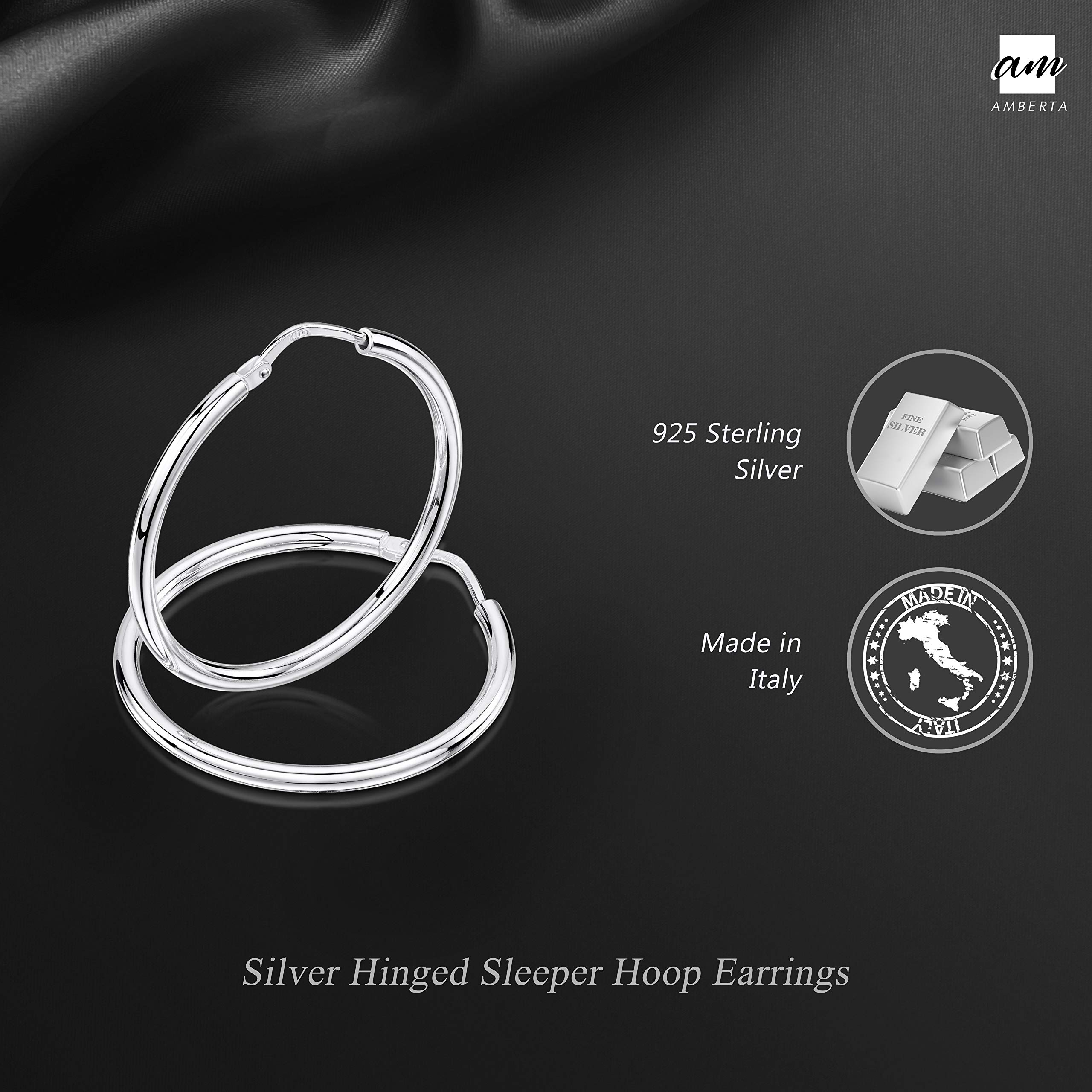 Amberta 925 Sterling Silver Fine Circle Hinged Hoops - Round Creole Sleeper Earrings Diameter Size: 7 10 15 20 25 35 45 55 mm (7mm)