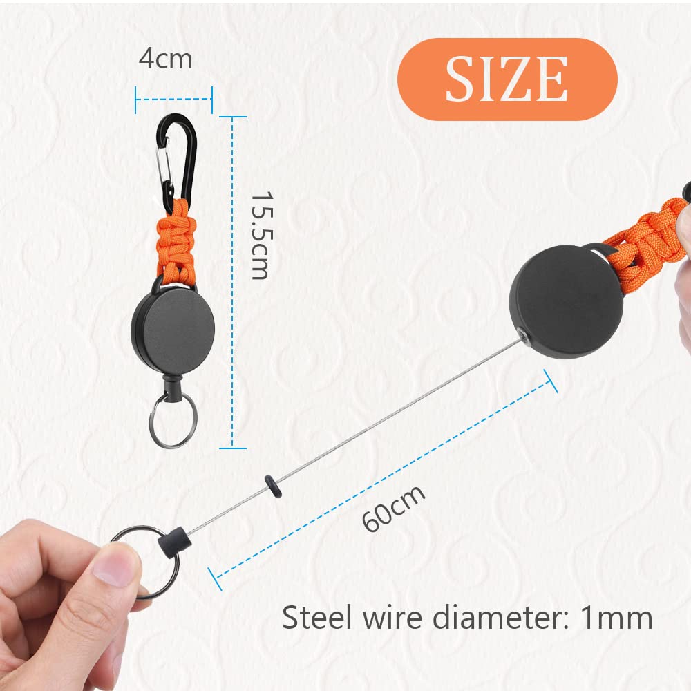 AOMIG 2 Pack Retractable Keychain, Heavy Duty Retractable Badge Holder Reel, Retractable ID Badge Clip Reel with Steel Cable and Carabiner Clip, Badge Reel Carabiner Key Chain(Black&Orange)