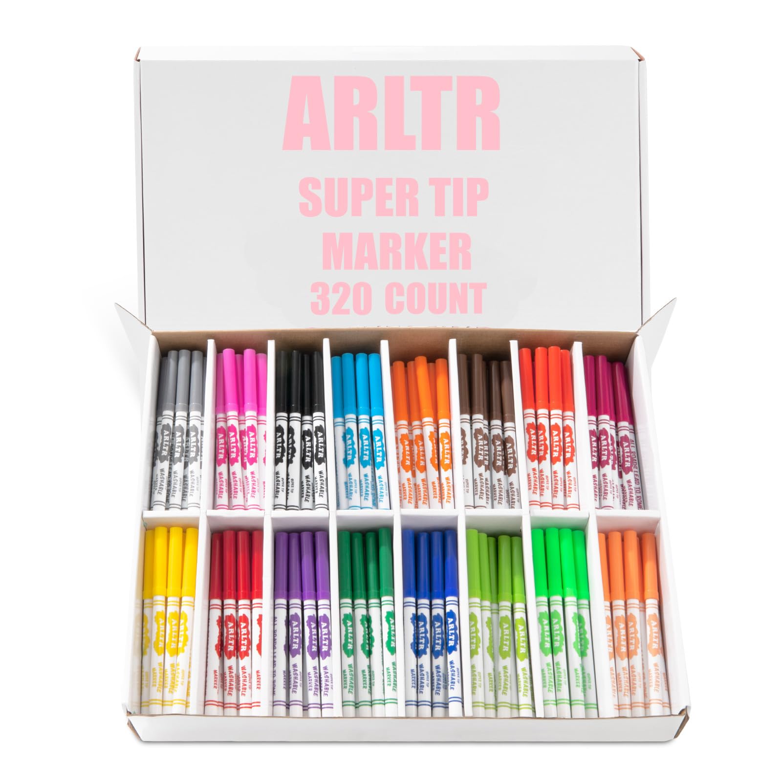 ARLTR Washable Markers Bulk, Bulk Pack of 320 in 16 Vibrant Colors with Super Tip - Perfect for Kids' Classrooms & Teachers