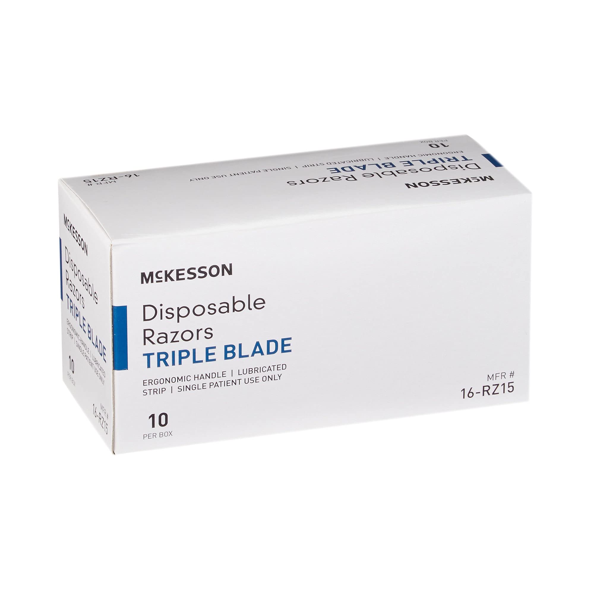 McKesson Disposable Razors, Stainless Steel Triple Blade, Lubricated Strip, Ergonomic Handle, Turquoise, 10 Count, 1 Pack