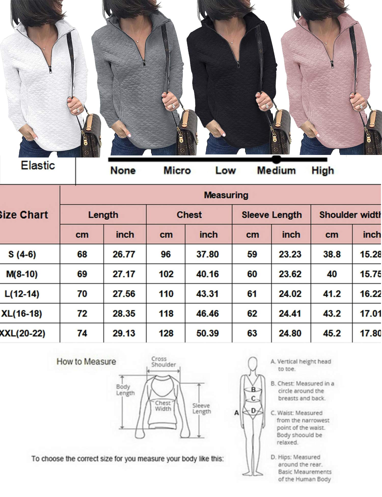 AKEWEI Women Half Zipper Long Sleeve Pullover Quilted Pattern Hoodie Casual Sweatshirt Stand Collar Tops with Pocket Grey S