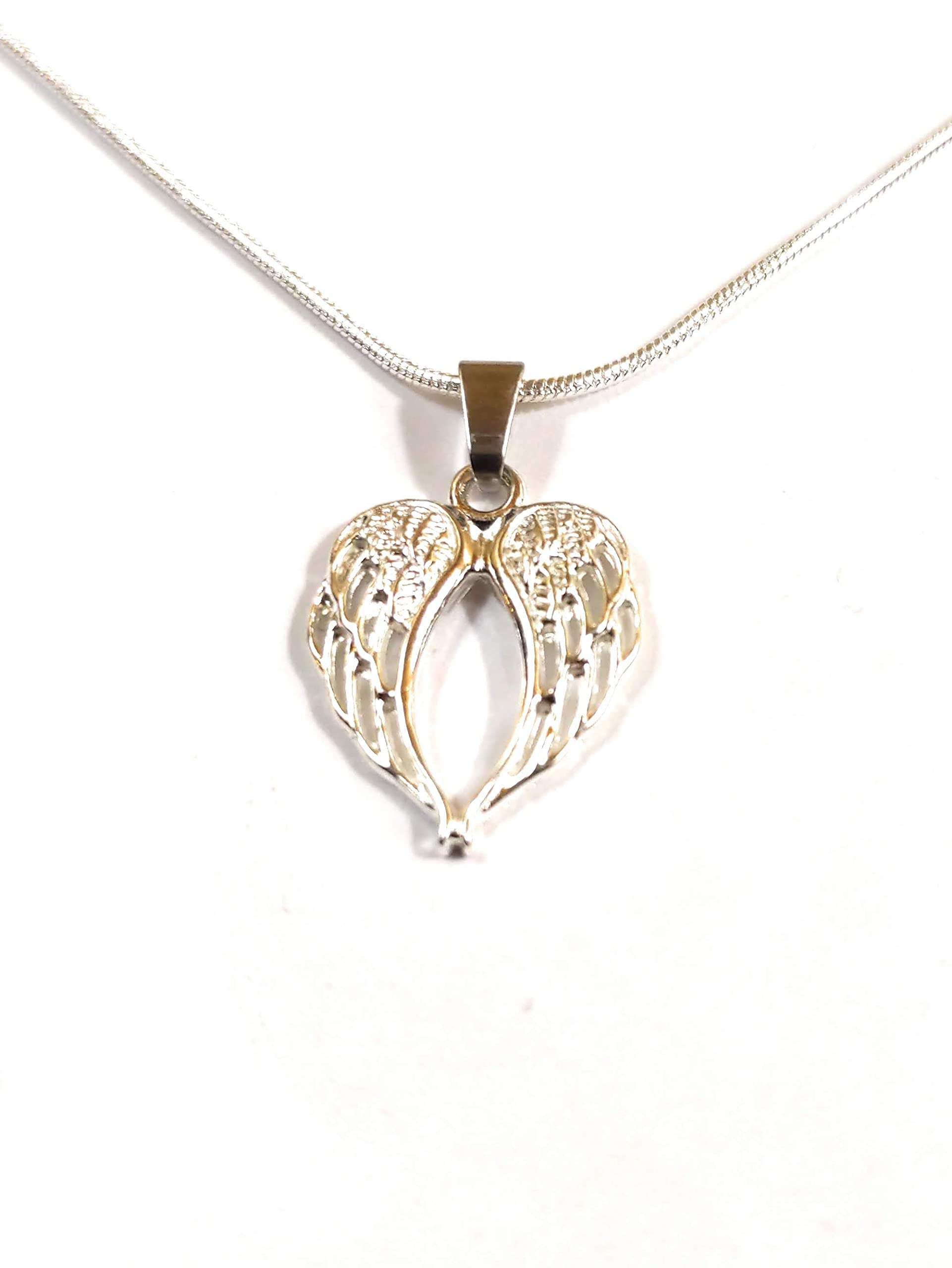 Angel Wing Heart Pendant Necklace Guardian Angel Silver Plated Snake Chain 20 Inch Gift Boxed Jewelry