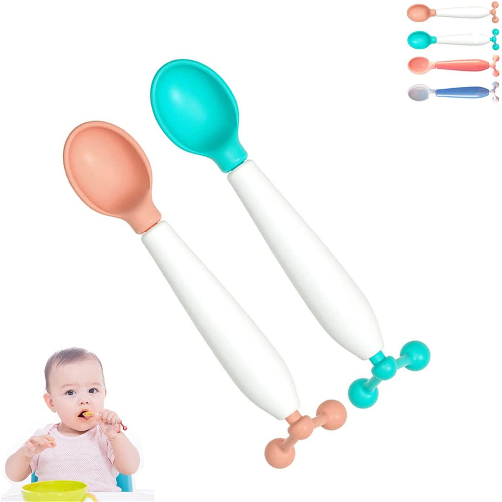 BIERDAN 2022 New Childrens Spoon Gravity Rotating Spoon Childrens Spill-Proof Spoon Temperature-Sensitive Color-Changing Spoon 360°Rotating Spoon Toddler Silicone Self Feeding Spoon