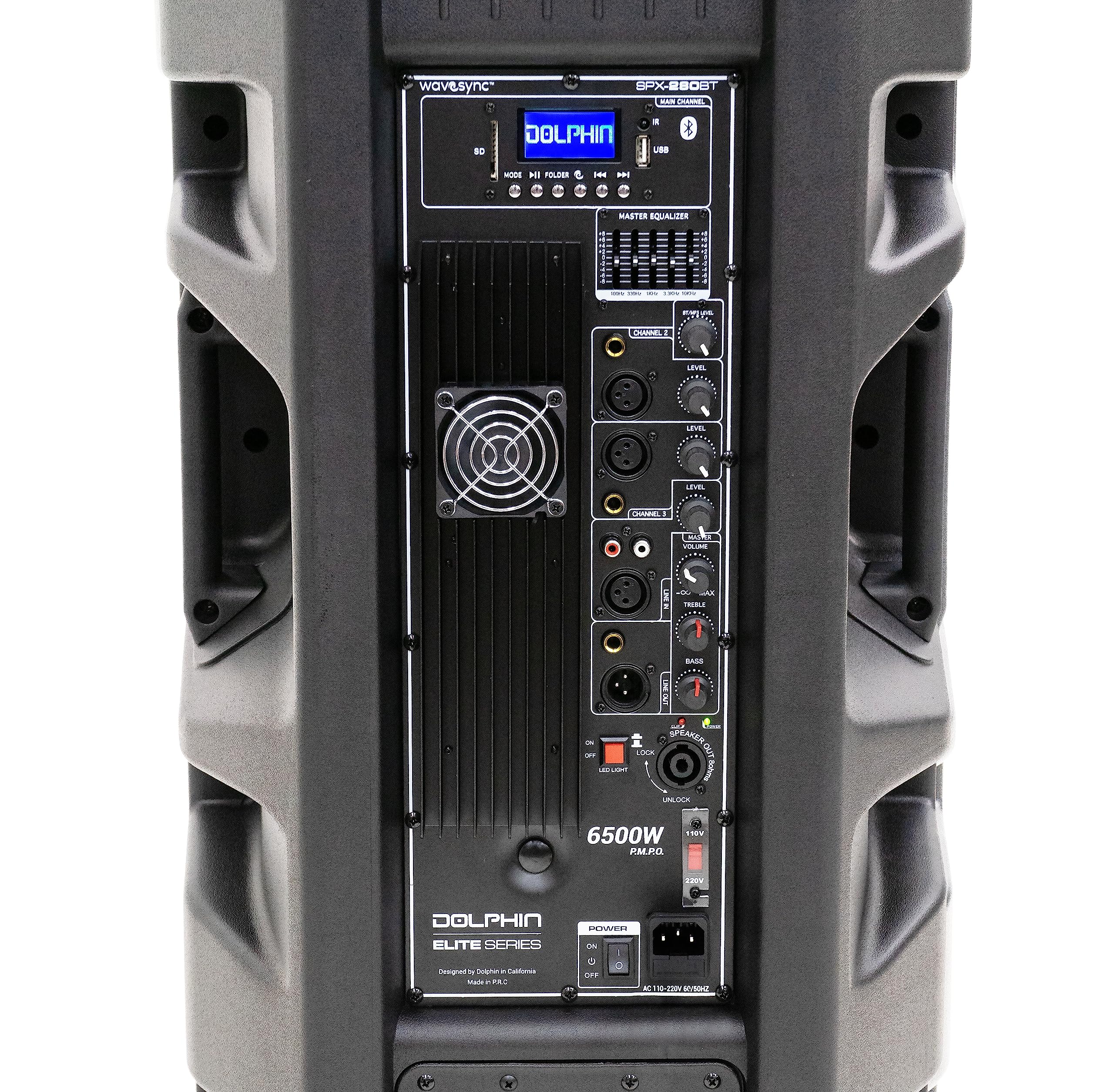 Dolphin SPX-280BT - Powerful DEEP BASS | Dual 15" Woofers, 6500W - Bluetooth Cabinet PA Speaker System with LED Light Show, Ground Shaker, Wireless Mic