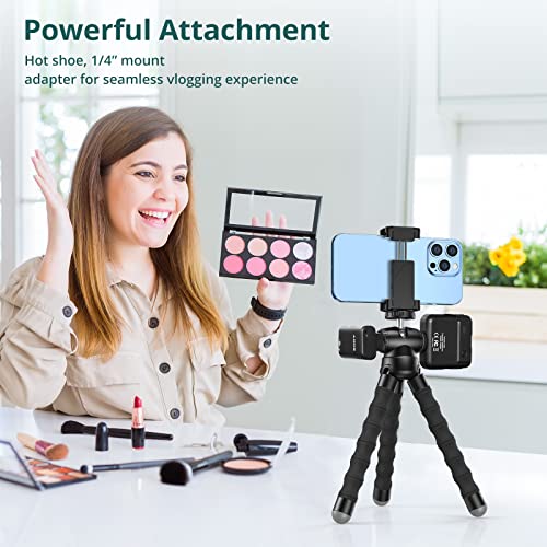 ATUMTEK 2 Height Adjustment Phone Tripod w Cold Shoe Mount & 1/4” Screw Extension, Flexible Tripod Stand with Remote and Clip for Smartphones GoPro Action Camera Micphone Fill Light - 9.4 inches