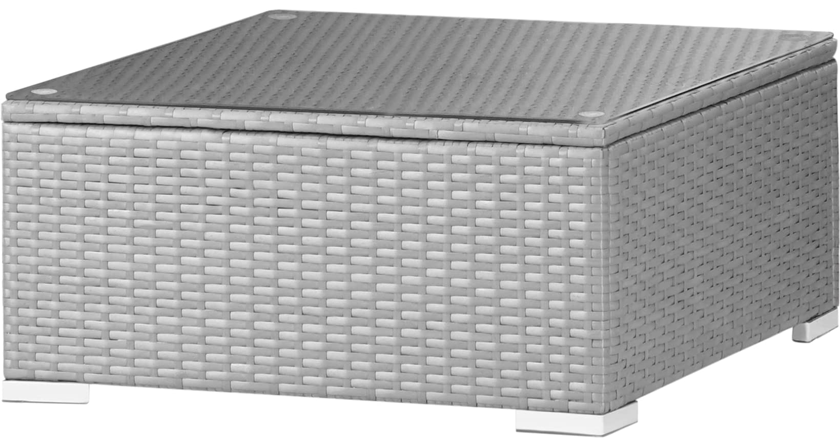 Betterland Patio Furniture Rattan Square Outdoor Coffee Tables, All-Weather Wicker Coffee Table with Tempered Glass Top for Living Room, Backyard, Balcony, Poolside, Garden (Grey Wicker)
