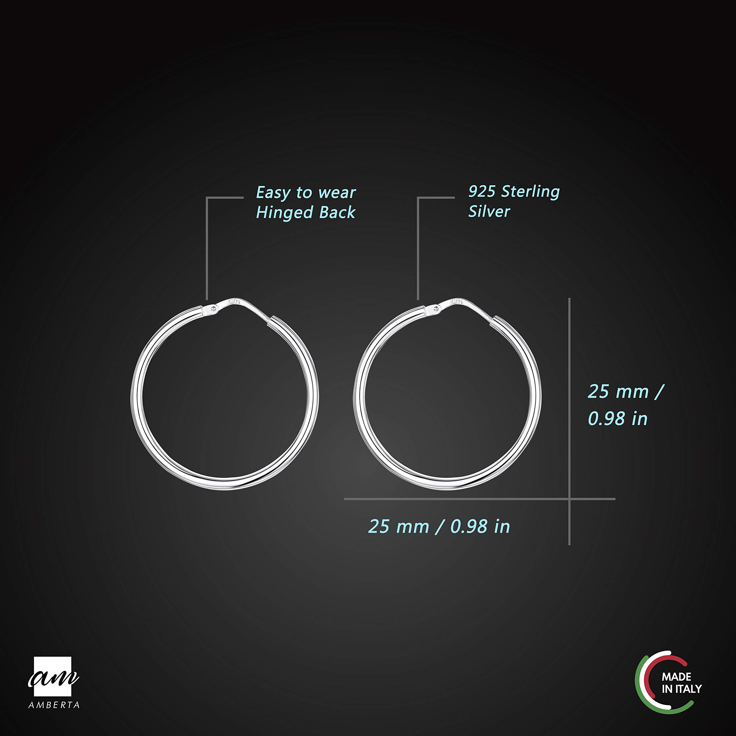 Amberta 925 Sterling Silver Fine Circle Hinged Hoops - Round Creole Sleeper Earrings Diameter Size: 7 10 15 20 25 35 45 55 mm (7mm)