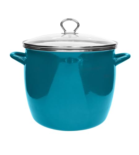 Vasconia EOS 12-Quart Alloy Steel Speckled Stockpot with Glass Lid - Dishwasher and Oven Safe Cooking Pot up to 350°F - Induction Cookware for All Cooktops - Non-Reactive Enameled Soup Pot - Teal