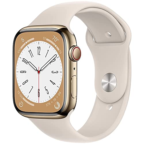 Apple Watch Series 8 (GPS + Cellular, 41MM) Gold Stainless Steel Case with Starlight Sport Band - S/M (Renewed)