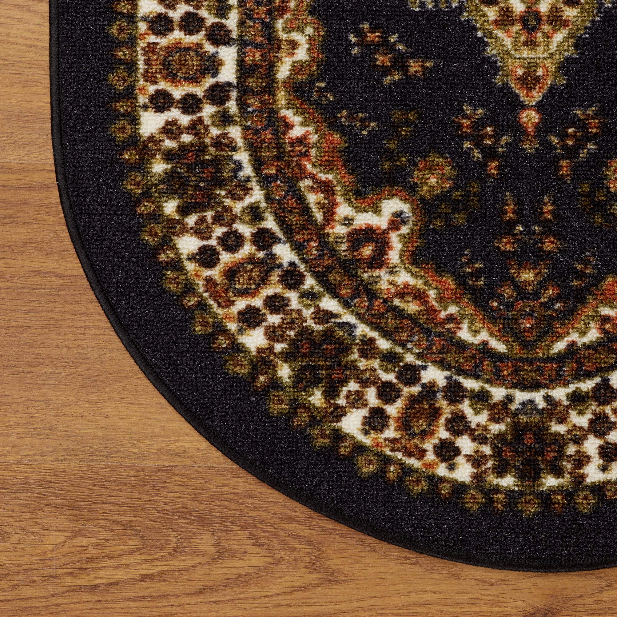 Antep Rugs Alfombras Oriental Traditional 5x7 Non-Skid (Non-Slip) Low Profile Pile Rubber Backing Indoor Area Rugs (Black, 5' x 7' Oval)