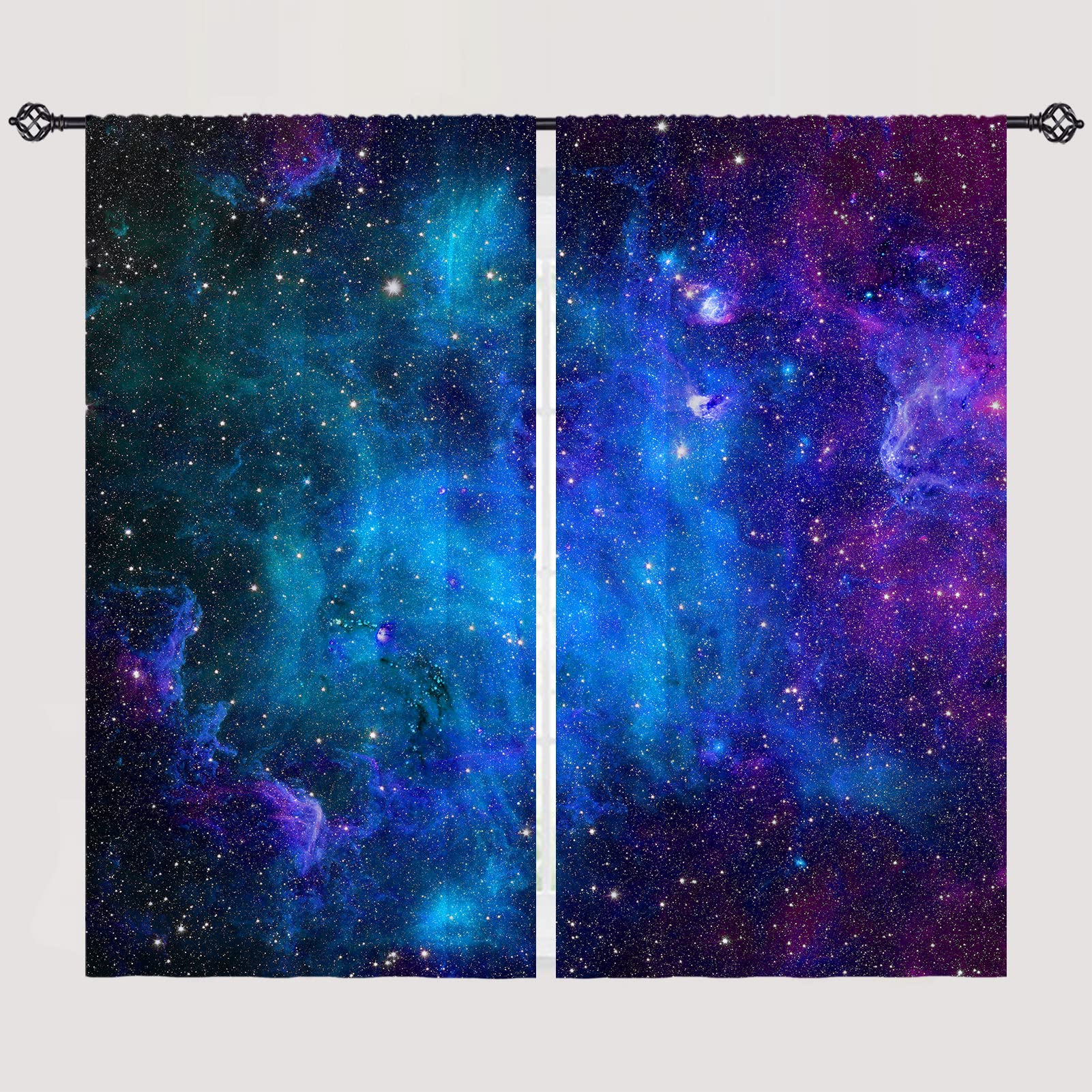 ANHOPE Galaxy Curtains Soft Lightweight Microfiber Window Drapes with Outer Space Nebula Stars Universe Planet Print Pattern Rod Pocket Curtains for Kids Boys Bedroom Living Room 2 Panels 42 x 63 Inch