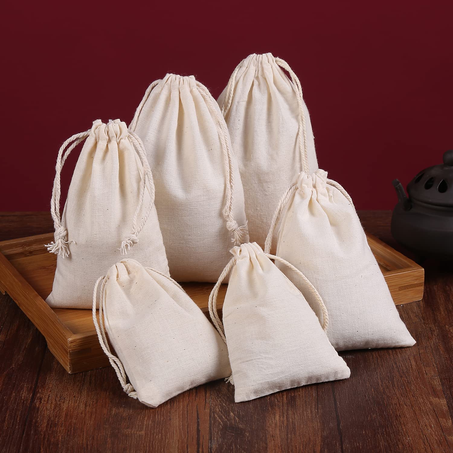 AUCIWLK 50 Pieces Muslin Bags Cotton Drawstring Bags Sachet Bag for Home Supplies fabric bagsā¦