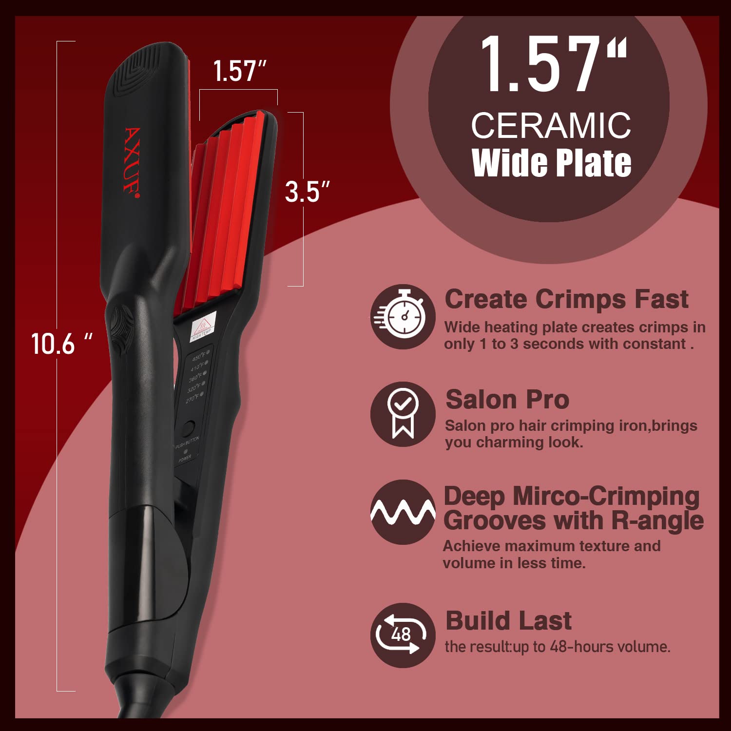 AXUF Hair Straightener, 2 in 1 Straightens & Curls with Adjustable Temp, Auto-Off Flat Iron, 1 Inch Dual Voltage - Crimper Iron