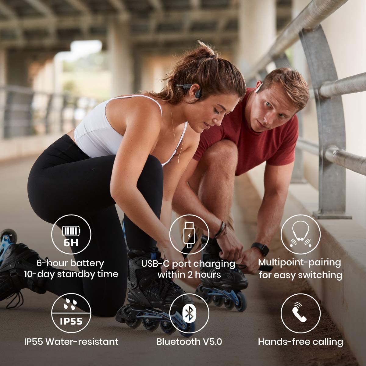 Aftershokz OpenMove Wireless Bone Conduction Open-Ear Bluetooth Headphones Includes Pack