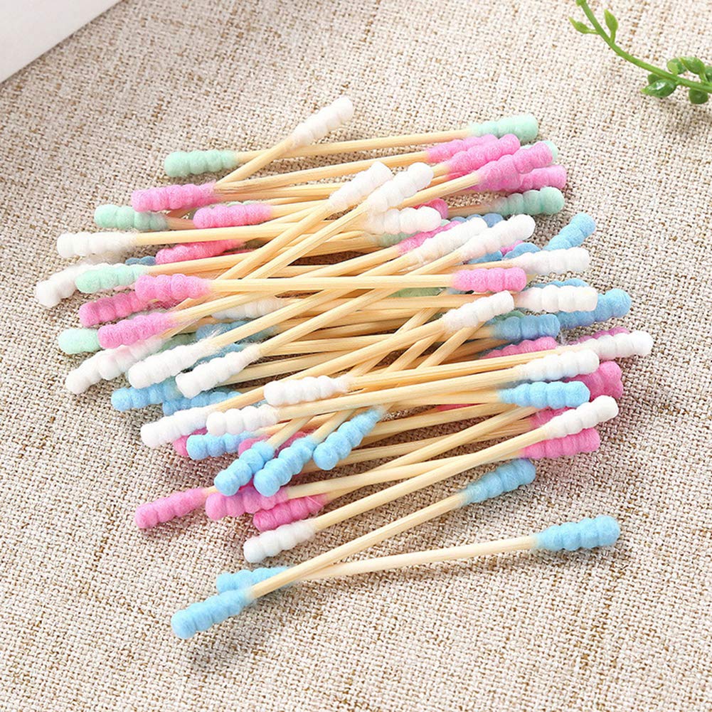 AKOAK 100 Pcs/set Colorful Double Head Spiral Cotton Swabs, Ear Picking Cotton Swabs, Makeup Remover Sanitary Swabs (Green)