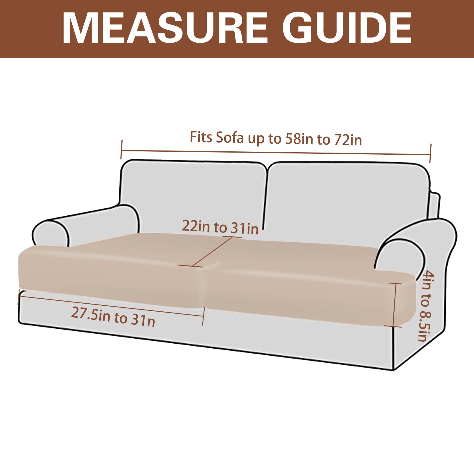 Auctus Polyurethane Leather T-Cushion Covers Waterproof Elastic Seat Covers, Waterproof Sofa Cushion Covers, Furniture Protectors, Sofa Cushion Covers, Sofa Seat Covers (2 Pieces, Light Camel)