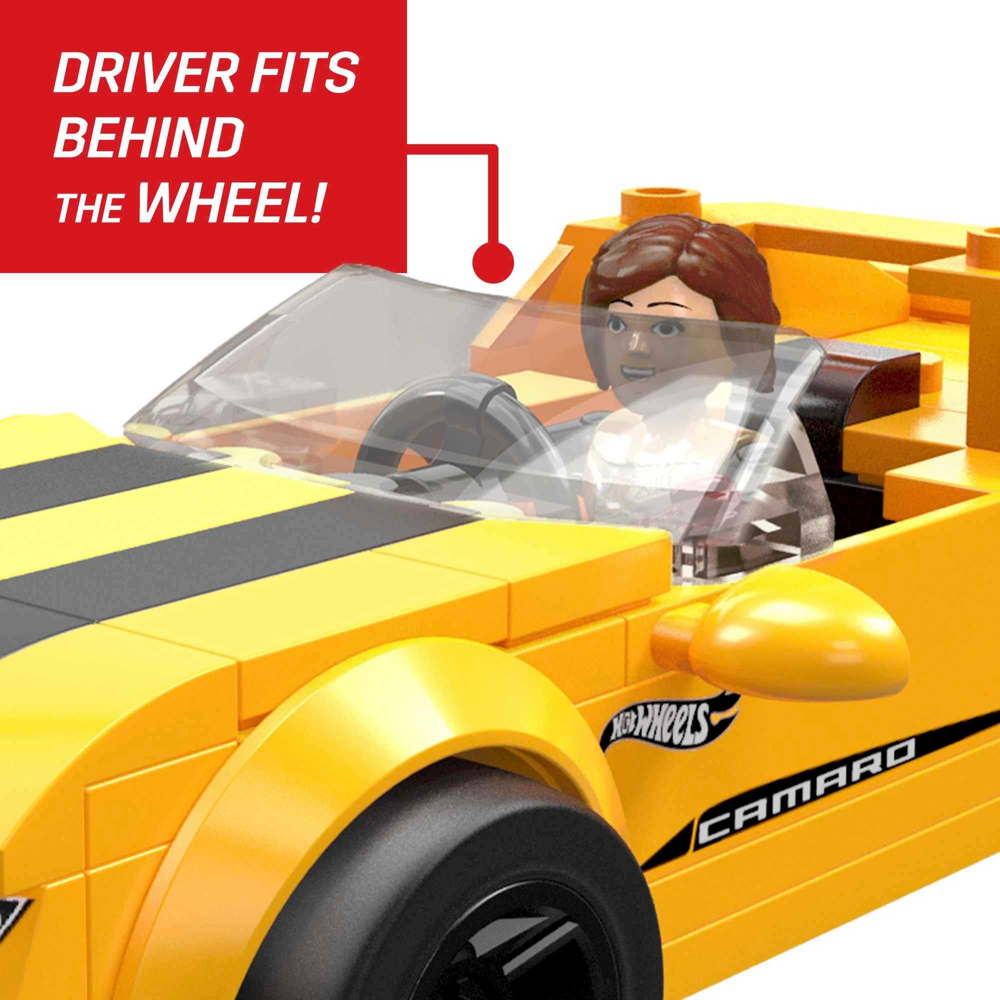 MEGA Hot Wheels Building Toy Race Car Playset, 17 Camaro with 89 Pieces, 1 Micro Action Figure Driver, Yellow, Kids Age 5+ Years