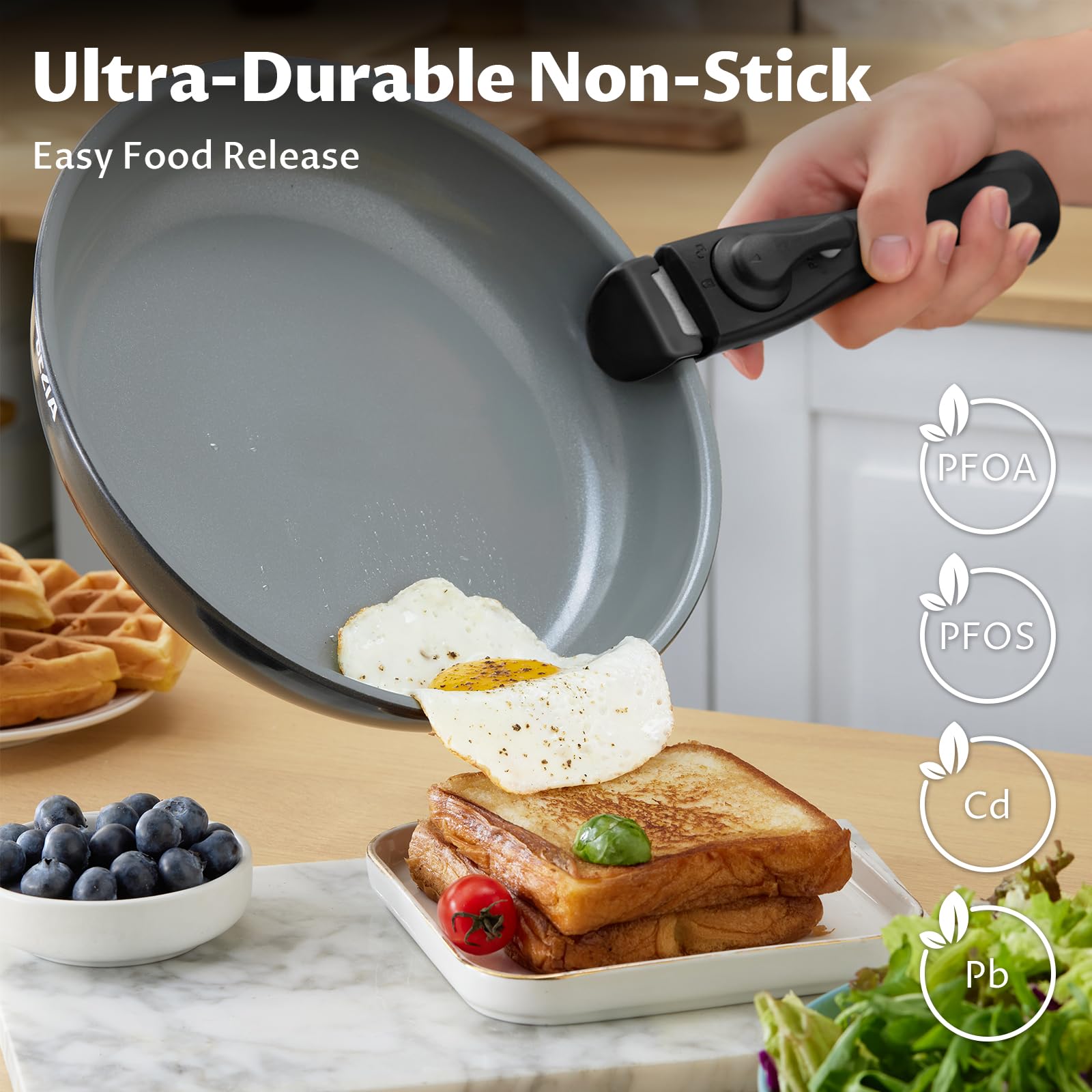 BEZIA Induction Cookware with Healthy Ceramic Coating, Nonstick Pots and Pans Set 13pcs with Detachable Handles, Induction RV Kitchen Set with Removable Handles, Oven Safe