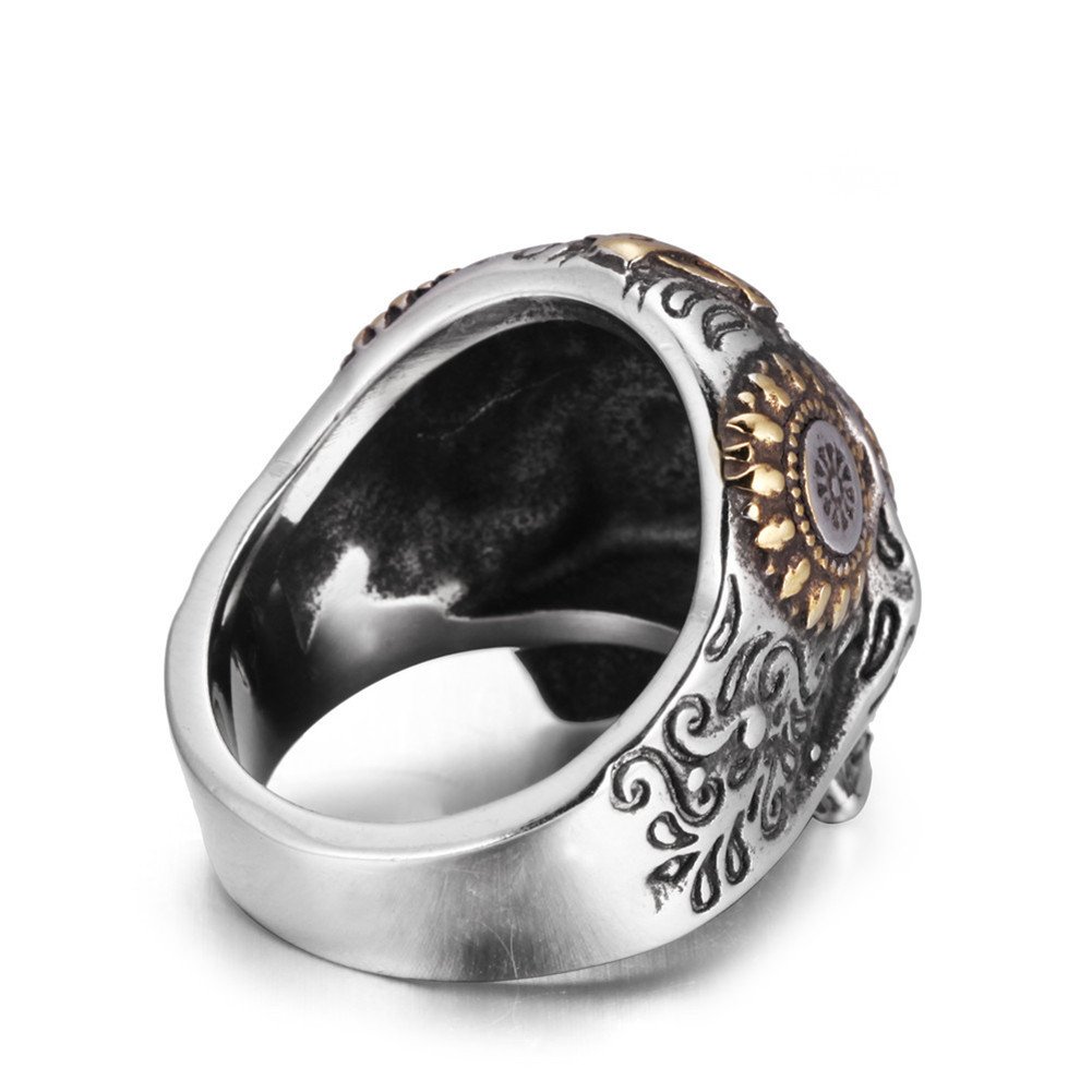 AUMRET Halloween Skull Stainless Steel Simulated Silver Gothic Cross Titanium Steel Ring (11)